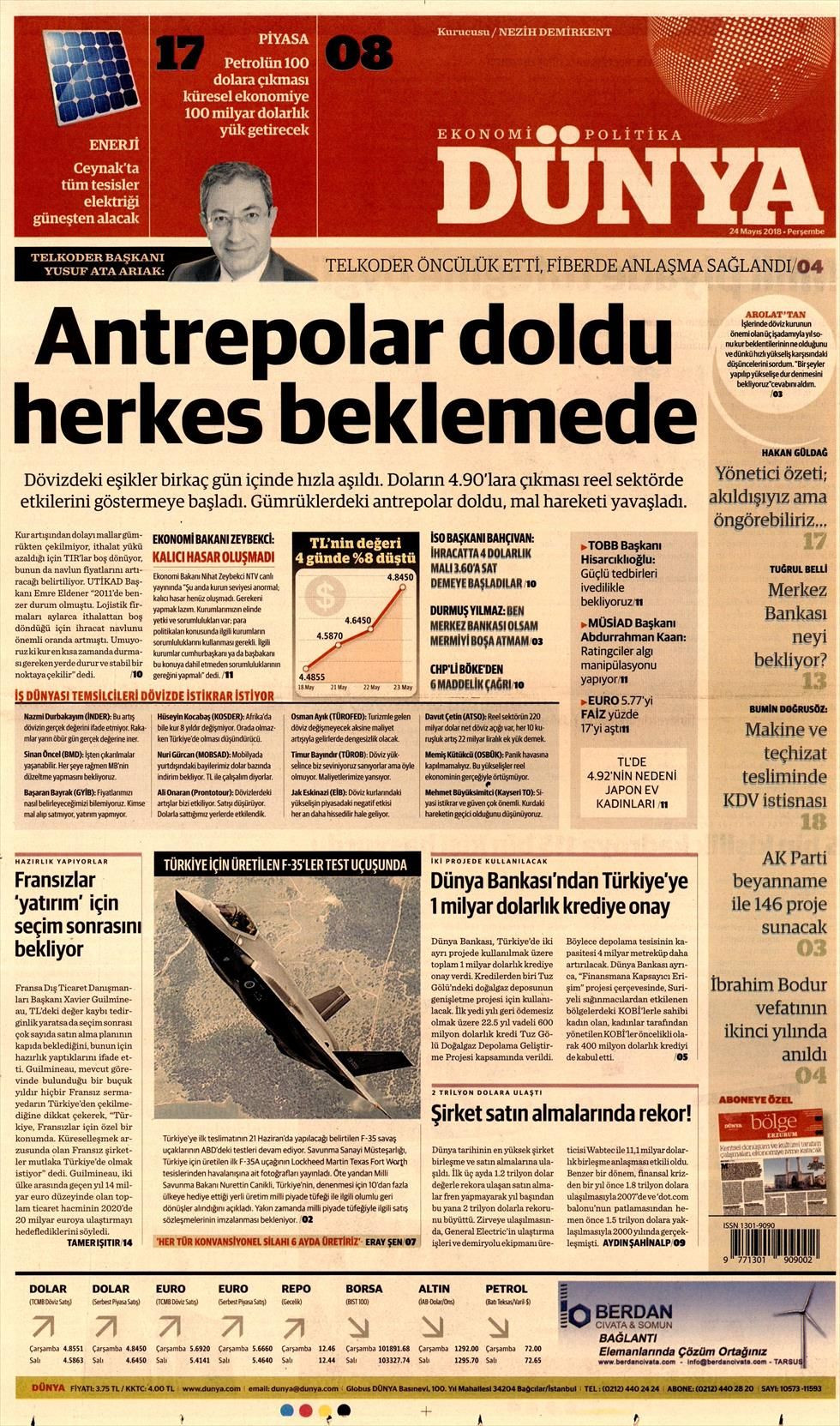Dünya Gazetesi 24 Mayıs 2018 Anasayfası Haber3