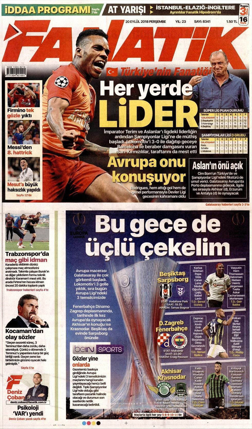Fanatik Gazetesi 20 Eylül 2018 Anasayfası - Haber3