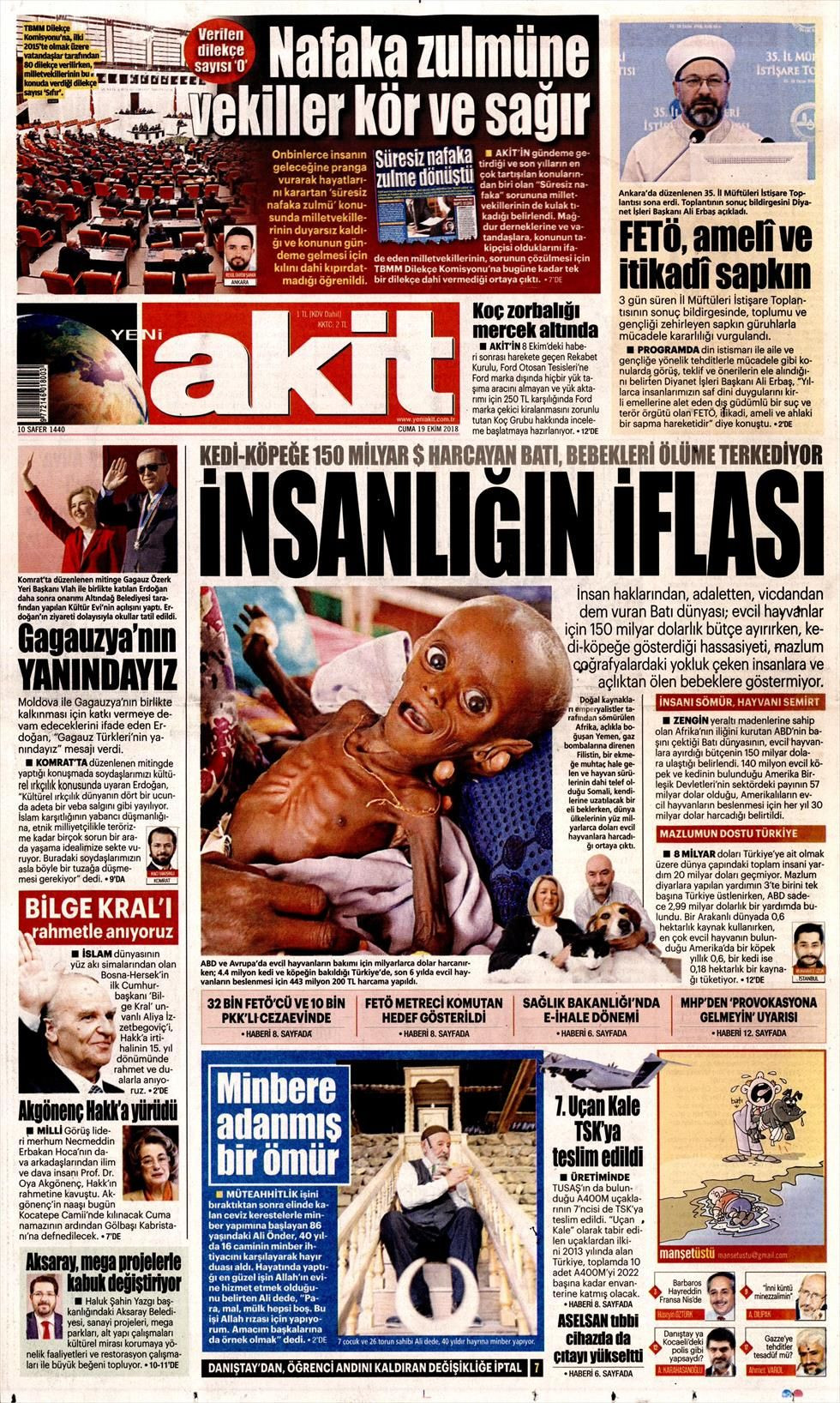 Yeni Akit Gazetesi 19 Ekim 2018 Anasayfası - Haber3